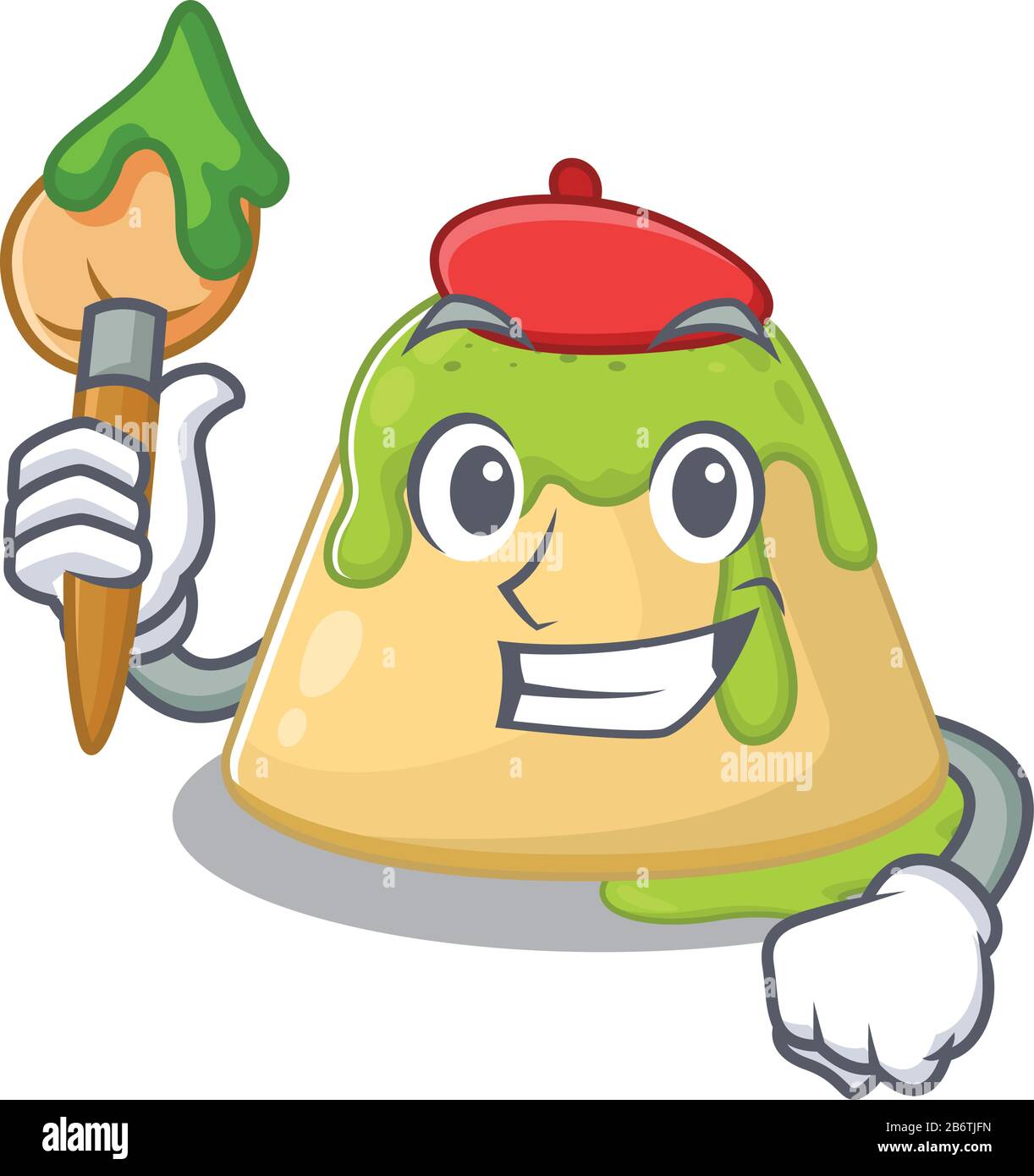 Talented pudding green tea Artist cartoon character with brush Stock ...