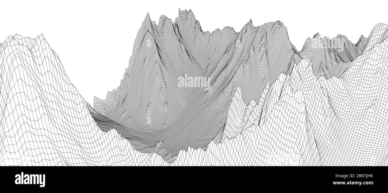 Abstract 3d wire-frame landscape. Blueprint style. Vector rendering ...