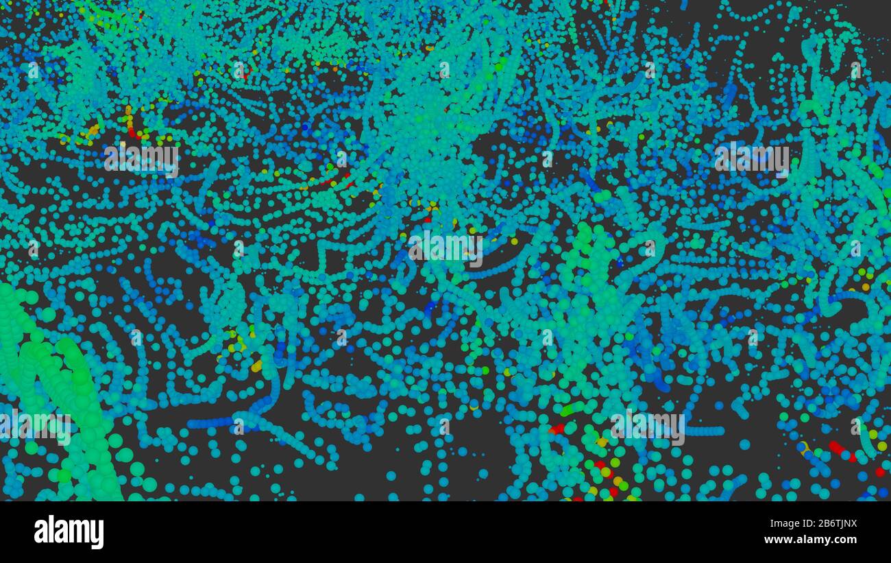 Abstract particles floating form. 3D illustration. Dark background ...