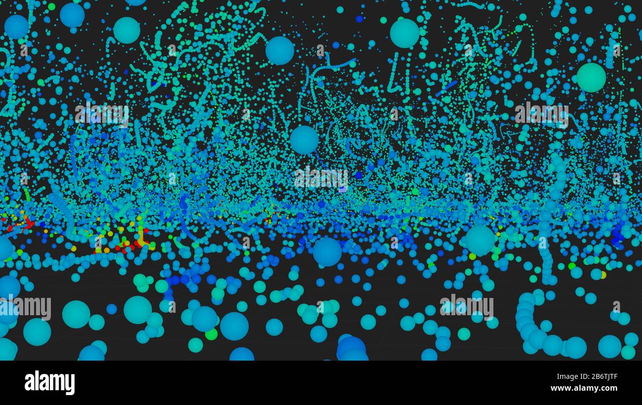 Abstract particles floating form. 3D illustration. Dark background ...