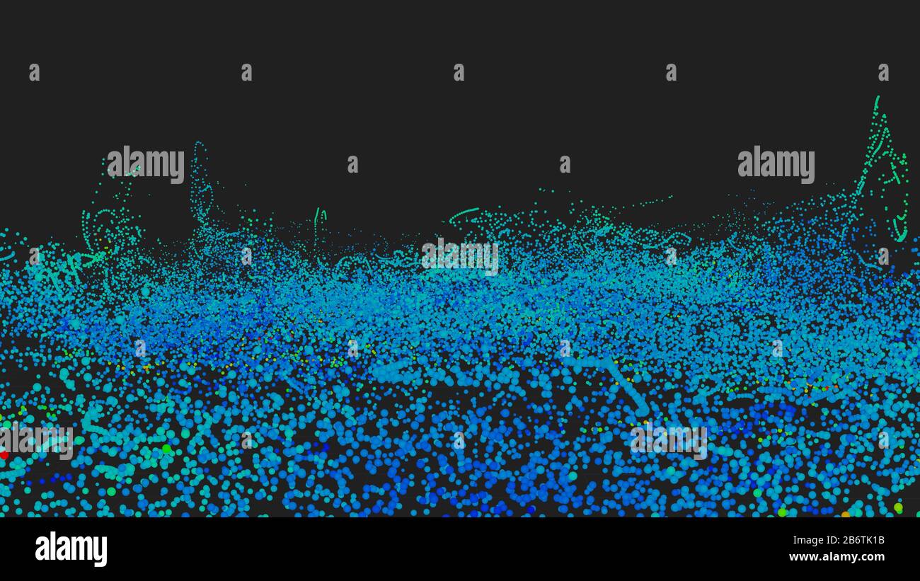 Abstract particles floating form. 3D illustration. Dark background ...