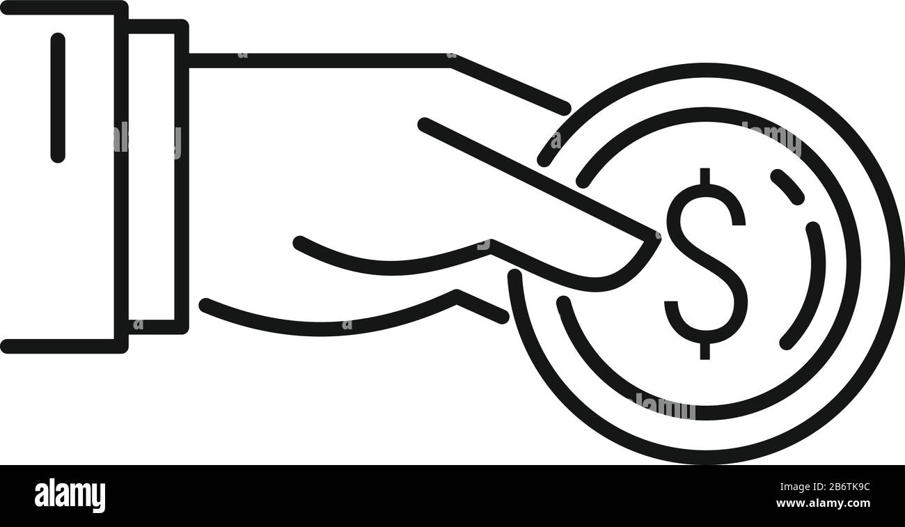 Hand dollar coin icon. Outline hand dollar coin vector icon for web ...