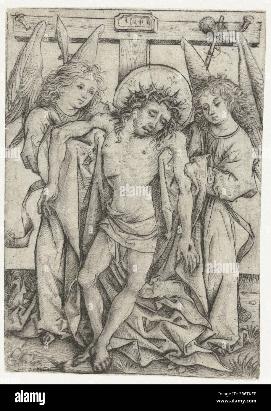 Het lichaam van Christus ondersteund door twee engelen Man van Smarten ...