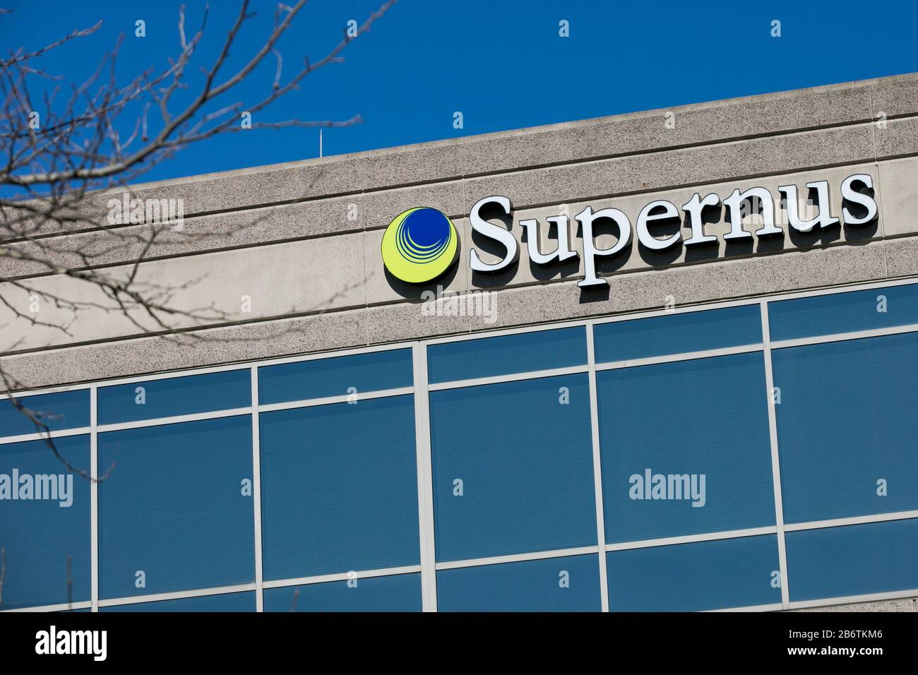 A logo sign outside of the headquarters of Supernus Pharmaceuticals in ...