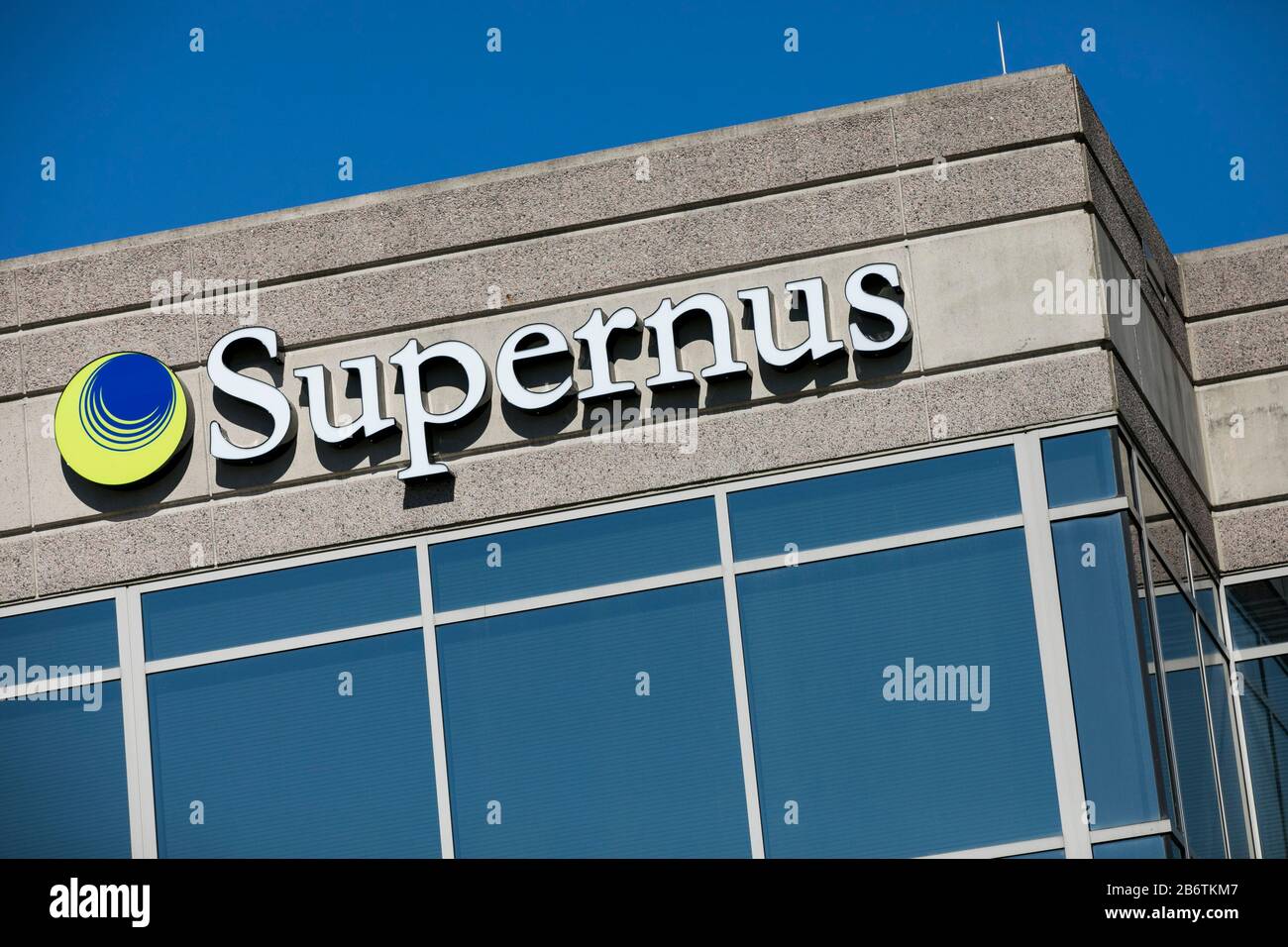 A logo sign outside of the headquarters of Supernus Pharmaceuticals in ...
