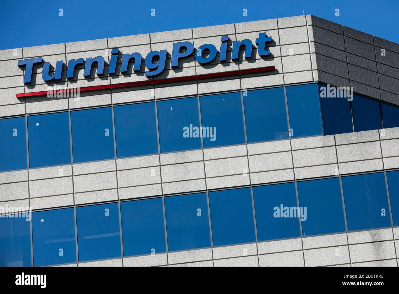 A logo sign outside of the headquarters of TurningPoint Global Solutions in Rockville, Maryland ...