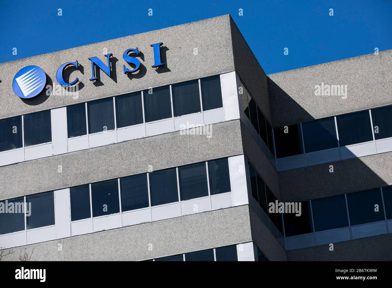 A logo sign outside of the headquarters of CNSI in Rockville, Maryland ...