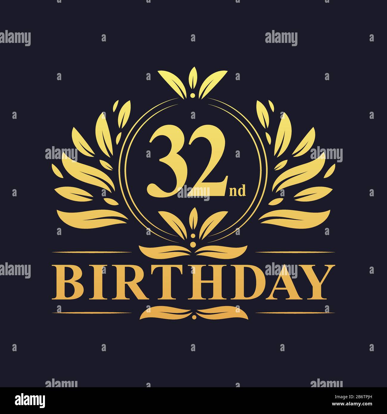 32nd Birthday Design, luxurious golden color 32 years Birthday ...