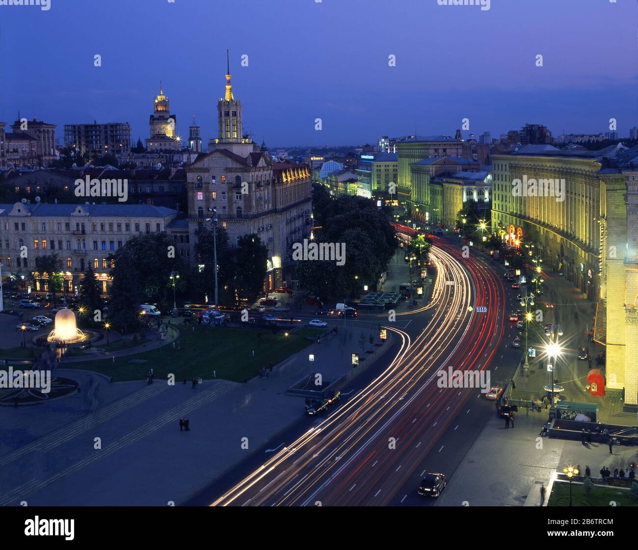 Illuminated Khreshchatyk street. Top view. Kiev, Ukraine Stock Photo ...