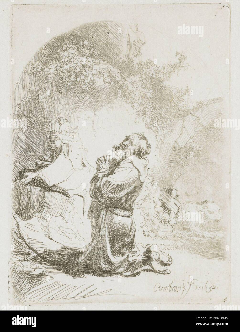 Hieronymus in gebed plaat met gebogen bovenrand Hieronymus in gebed ...