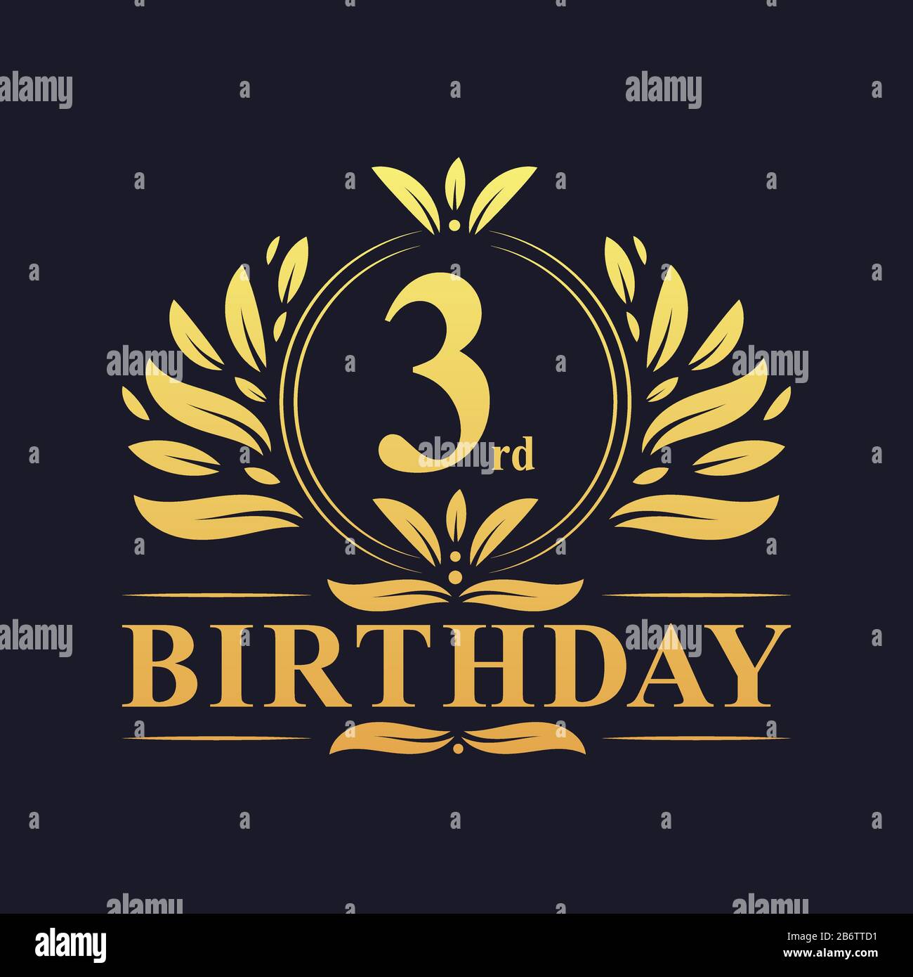 3rd Birthday Design, luxurious golden color 3 years Birthday ...