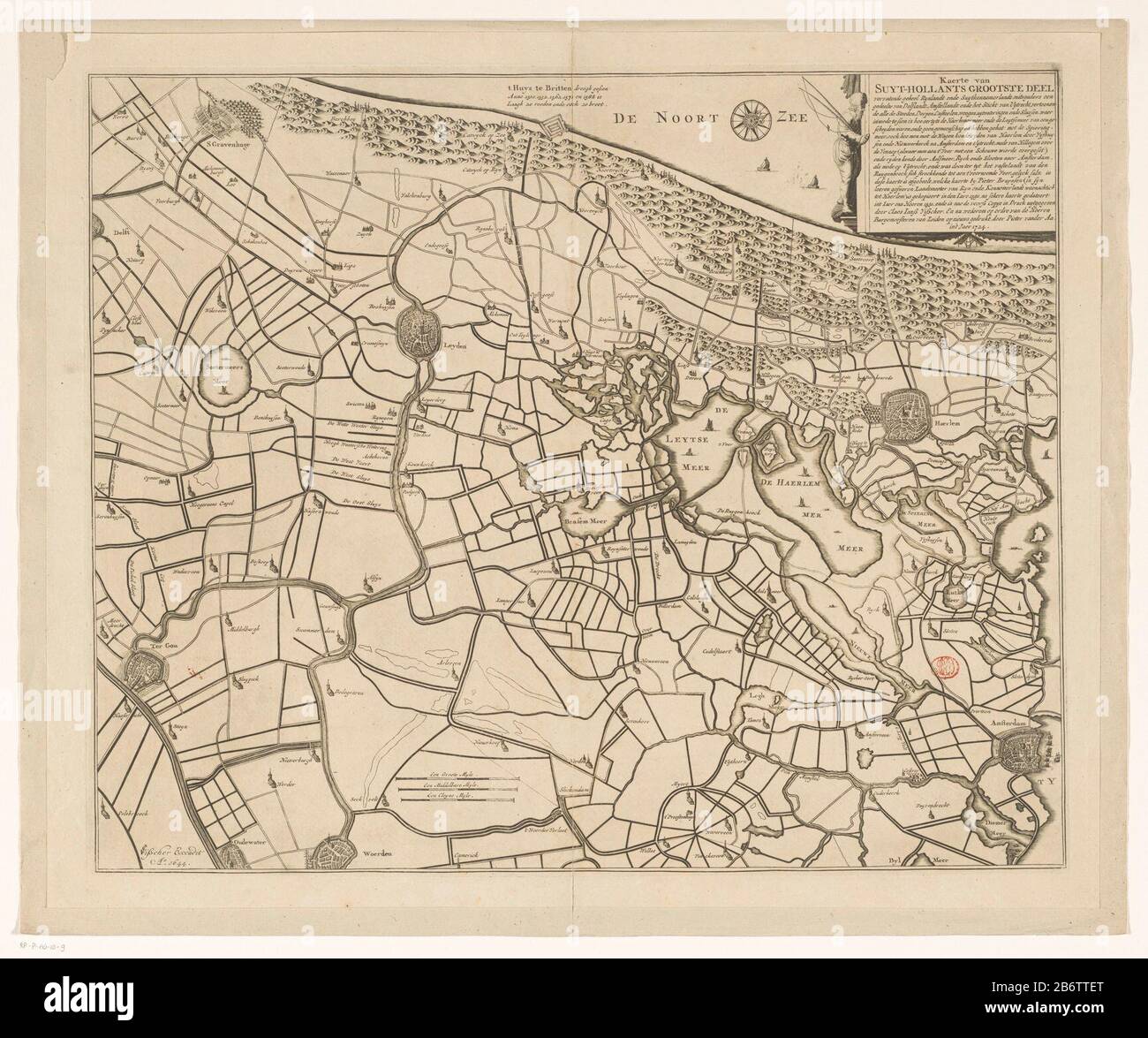 Historical map of part of South and North Holland and a small part of ...