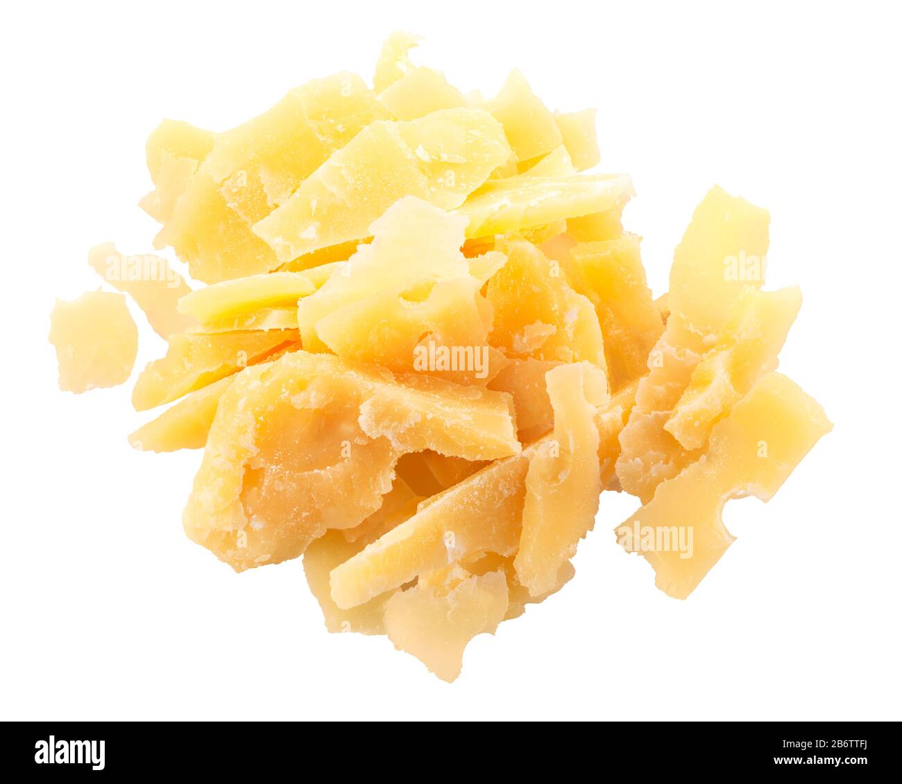Pile of parmesan flakes, isolated, top view Stock Photo - Alamy