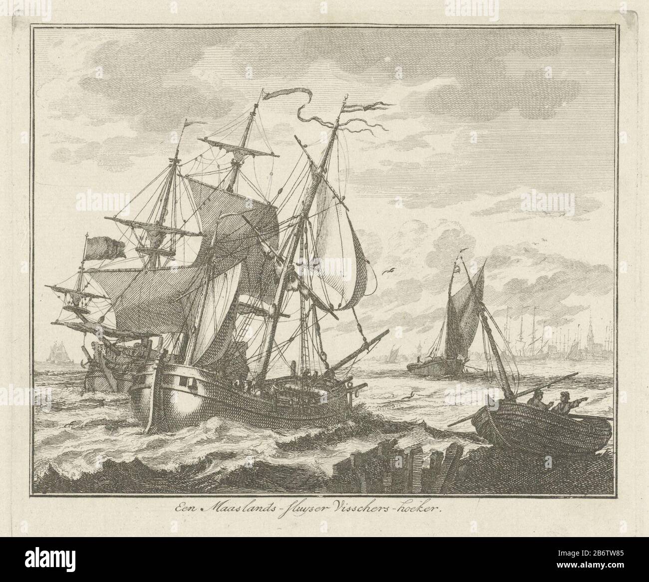 Hoeker op het water Een Maaslands-sluyser Visschers-hoeker (titel op ...