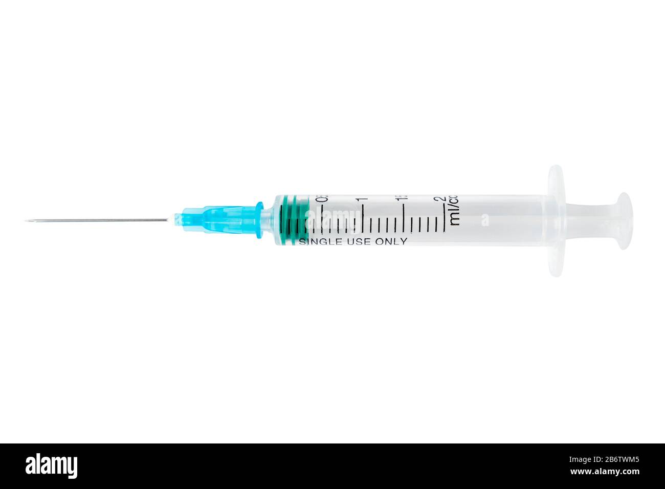 Empty syringe close up isolated on white background. Vaccine plastic ...