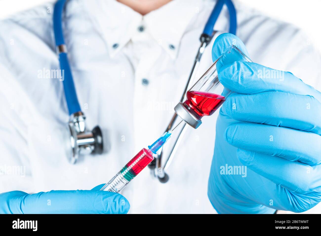 Medicine vaccination equipment with needle and ampoule in doctor or ...