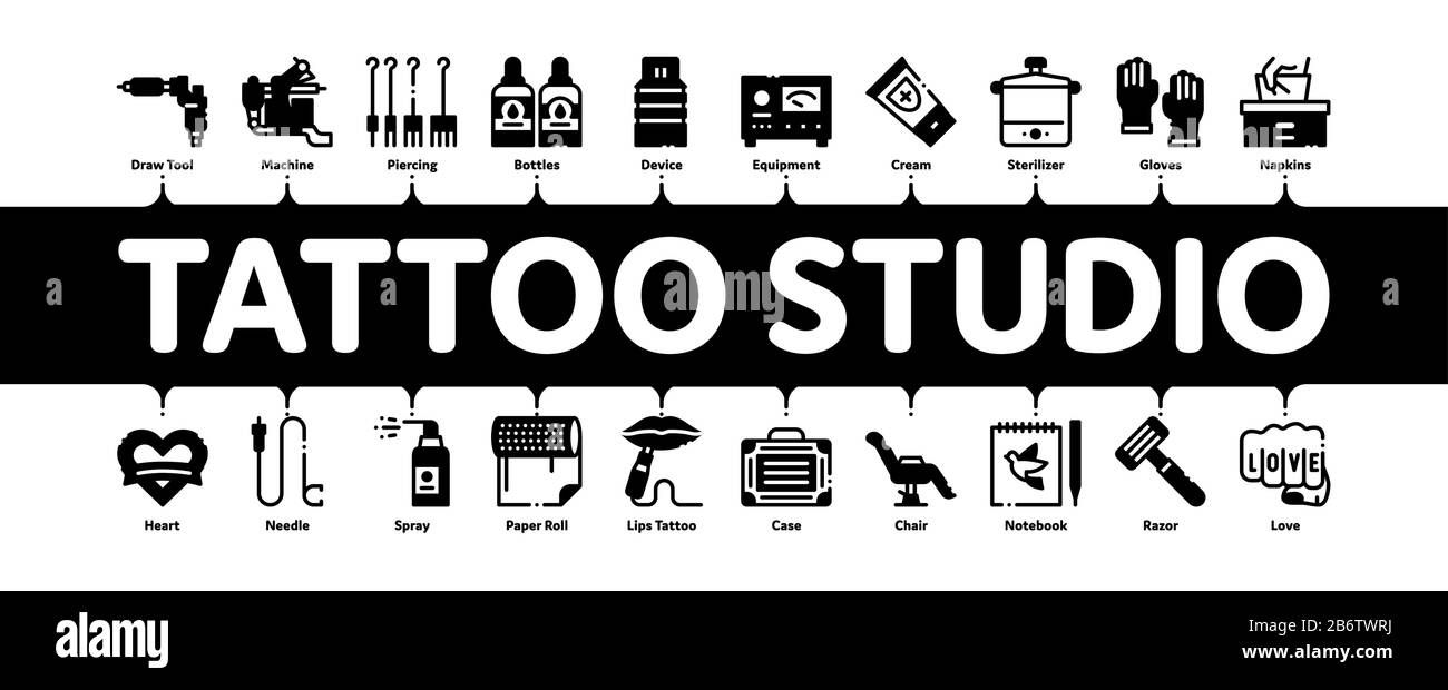 Tattoo Studio Tool Minimal Infographic Banner Vector Stock Vector Image ...