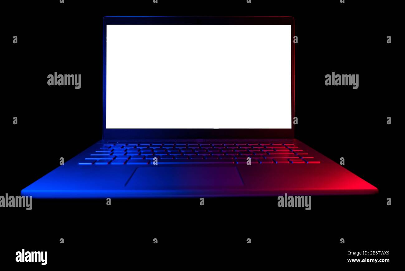 Colorful Laptop computer PC with blank screen mock up isolated on black ...