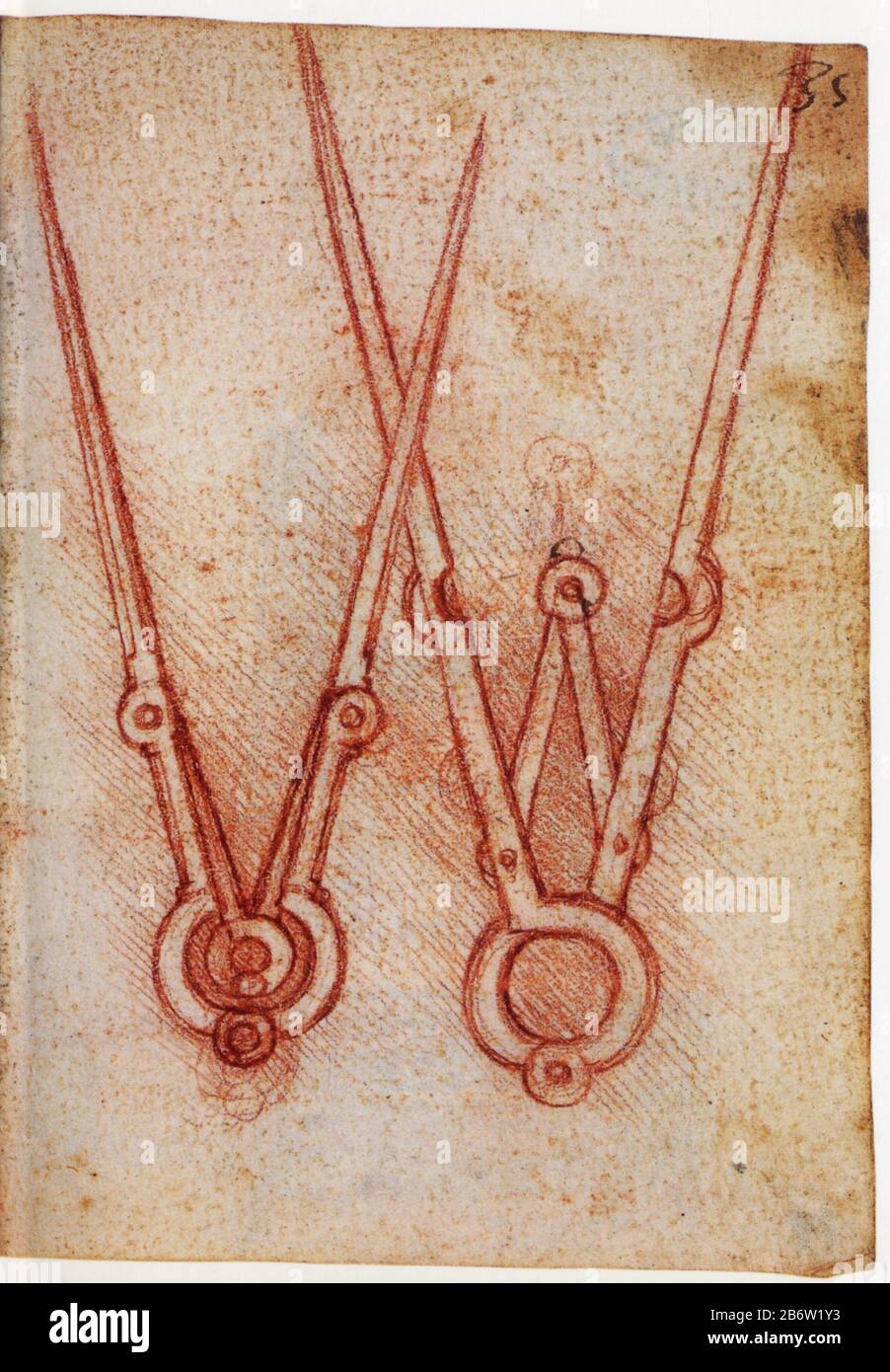 Leonardo da Vinci. Type of compass with adjustable opening ; mortar ...