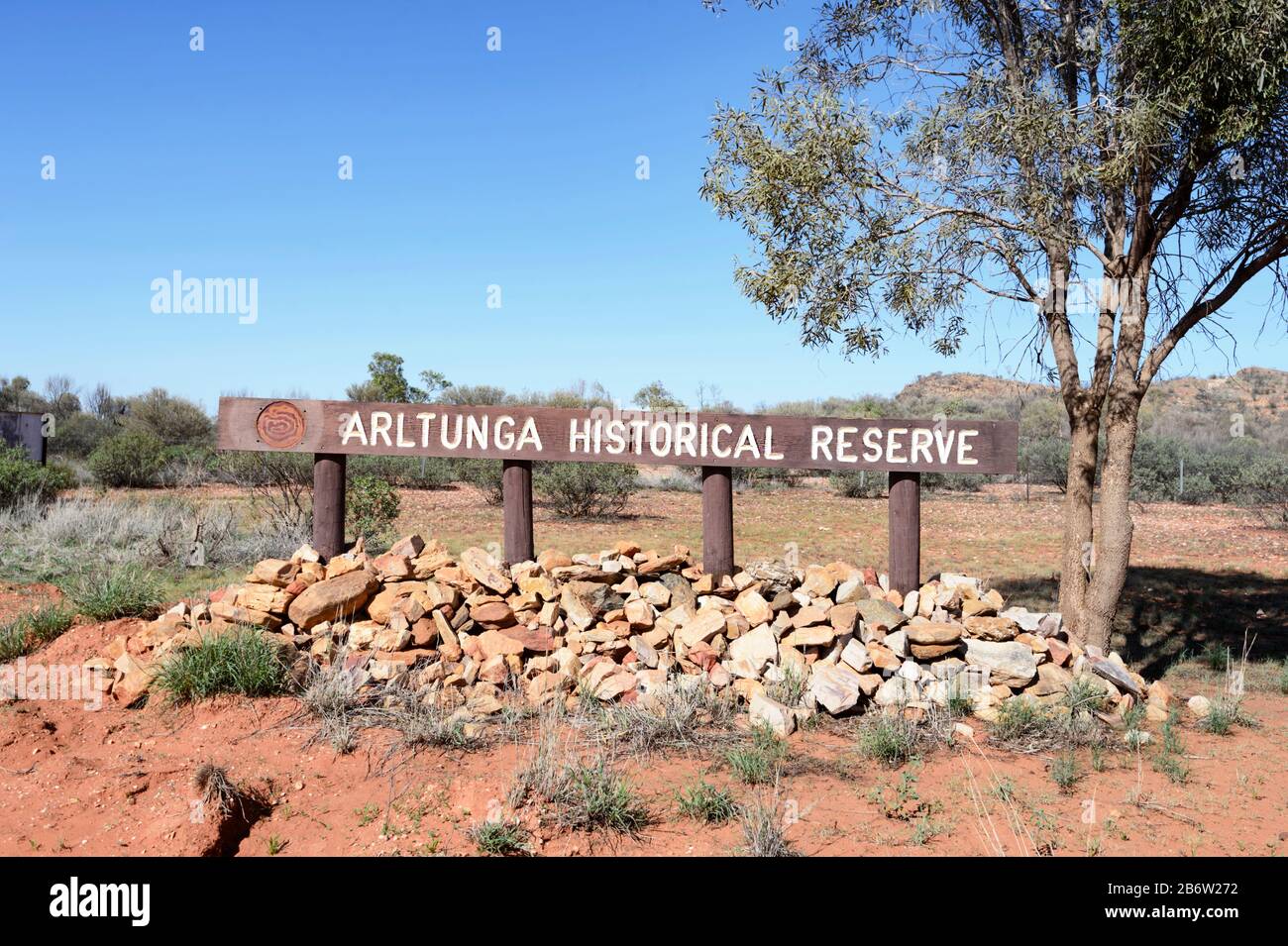 Sign for Arltunga Historical Reserve, a deserted gold rush ghost town ...