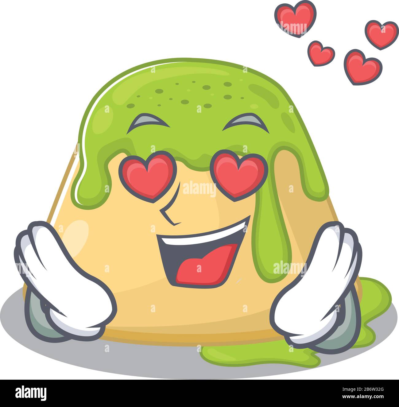 cute pudding green tea cartoon character showing a falling in love face ...