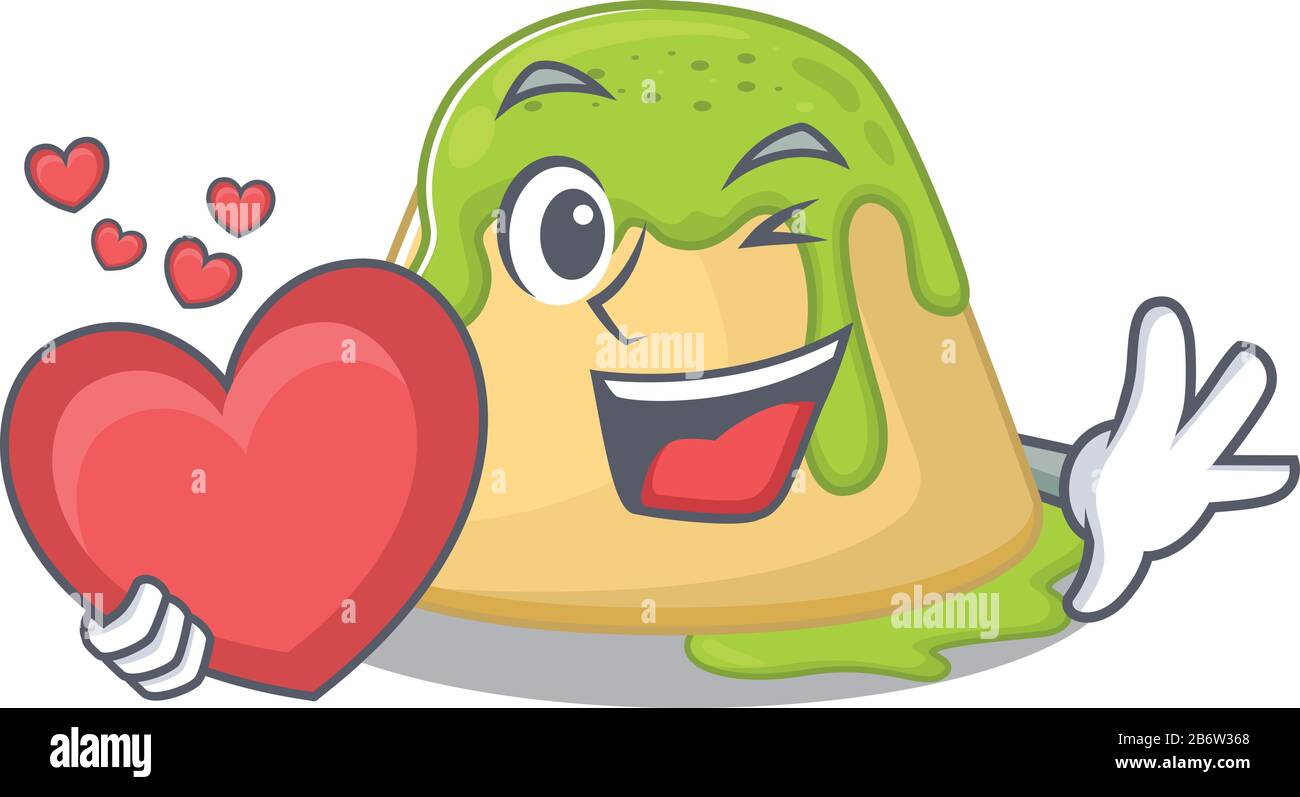 A romantic cartoon design of pudding green tea holding heart Stock ...