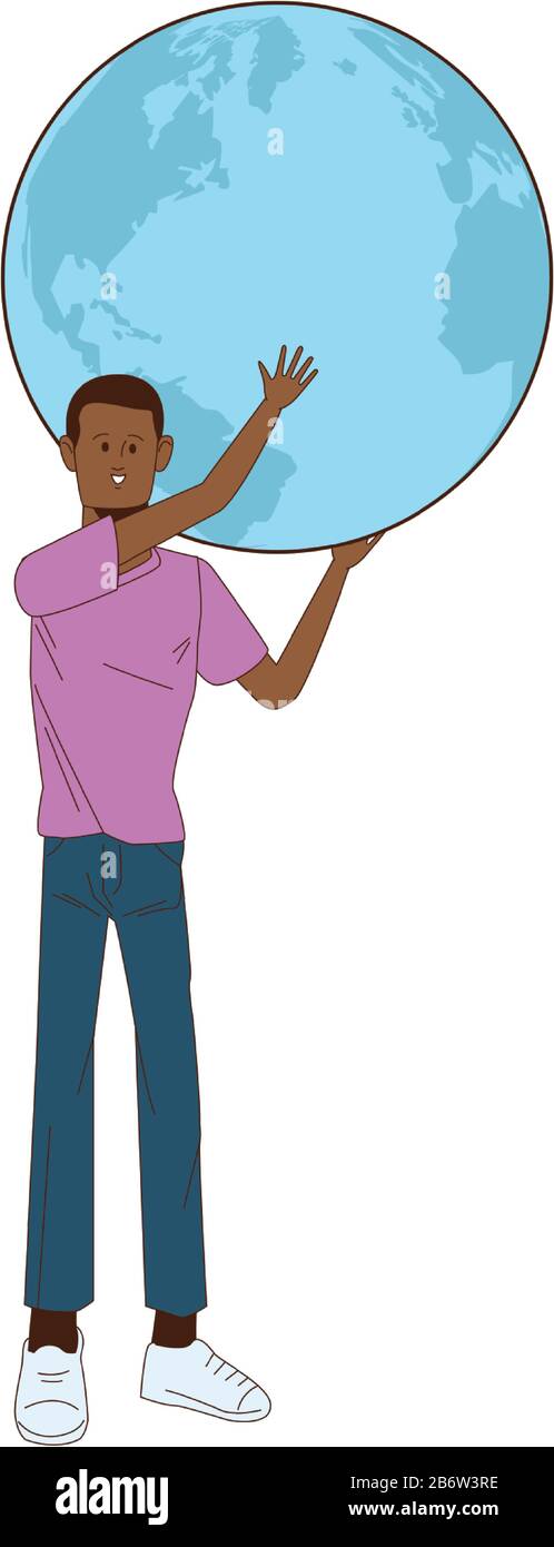 Young man lifting earth planet Stock Vector Images - Alamy