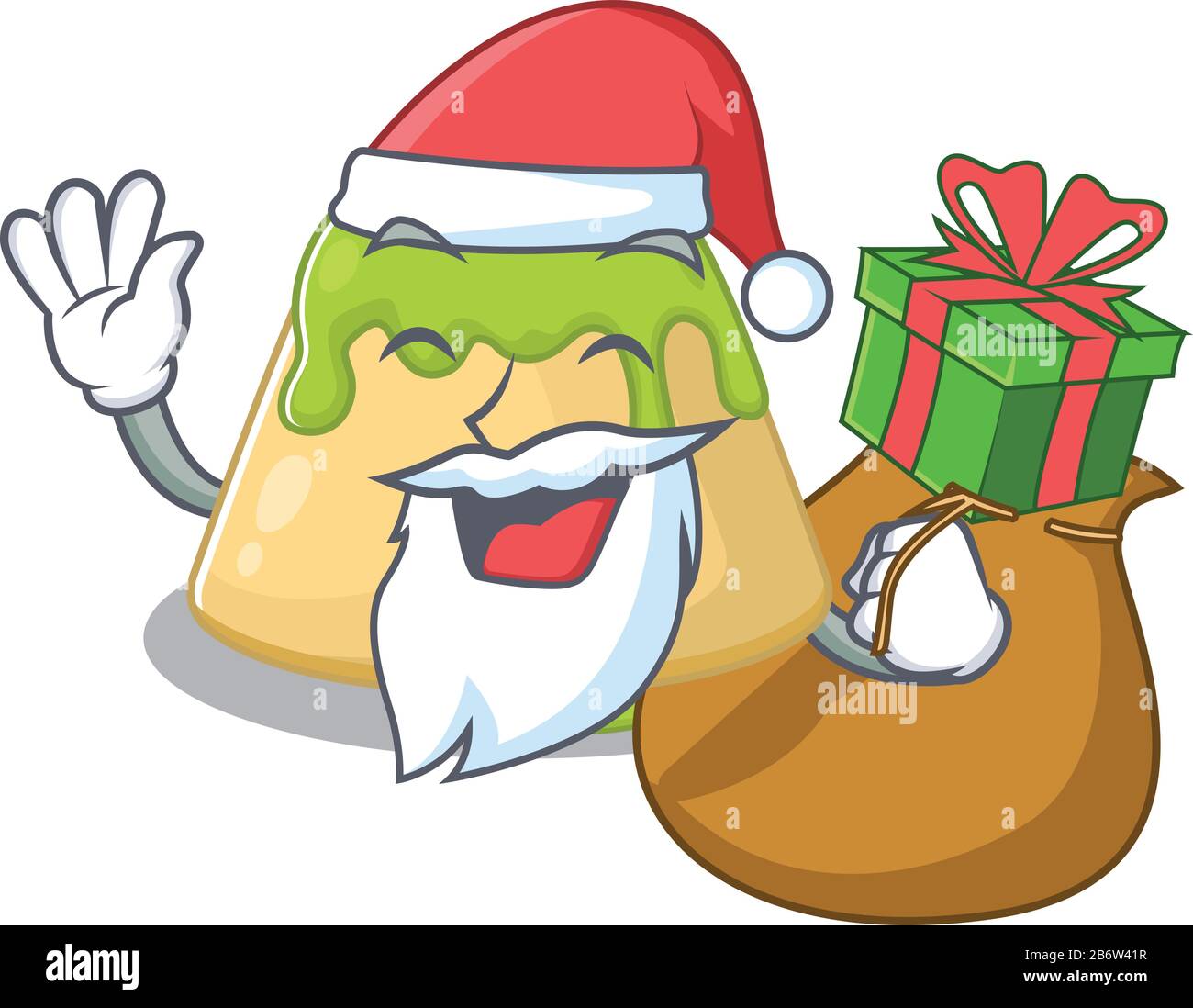 Santa pudding green tea Cartoon character design with box of gift Stock ...