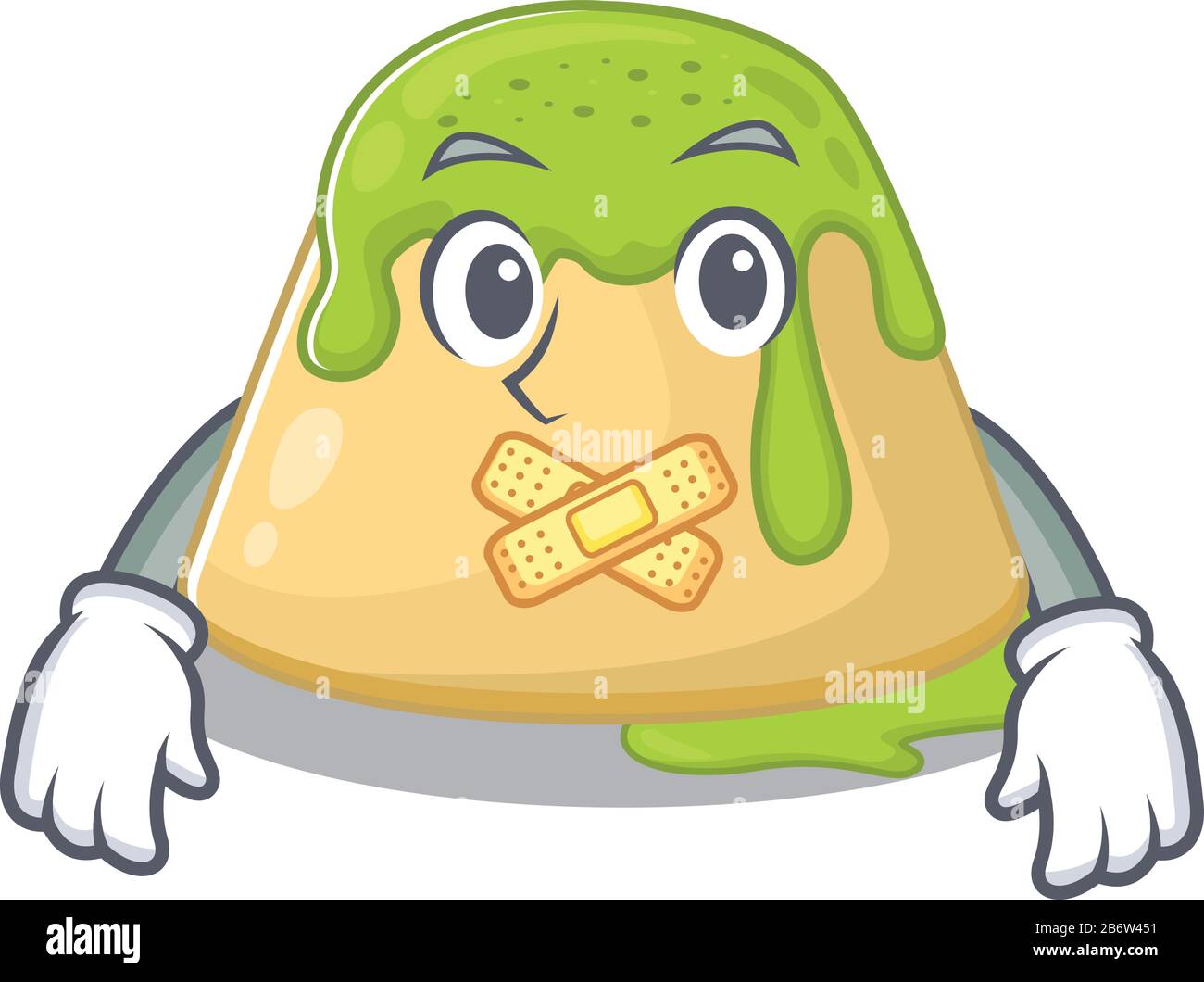 Pudding green tea mascot cartoon character design with silent gesture ...
