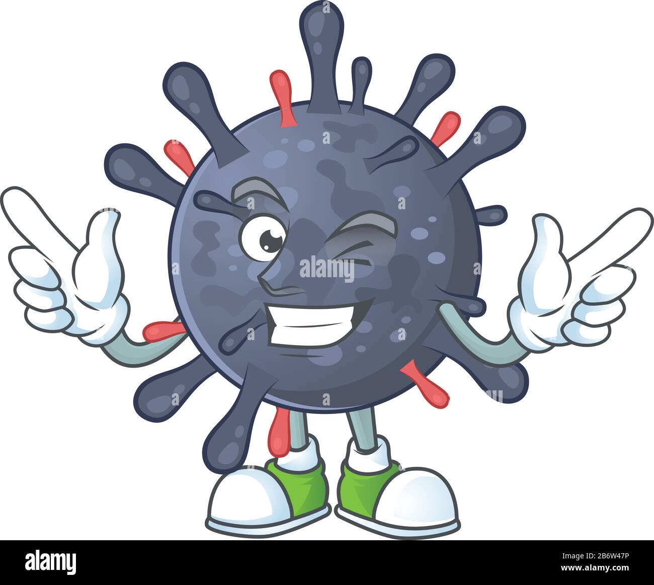 Funny coronavirus epidemic cartoon design style with wink eye face ...