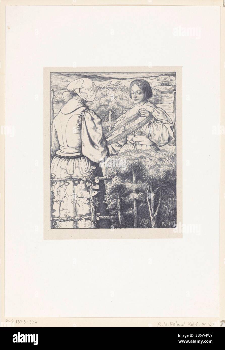 Huizer meisjes die garen winden Two girls in Huizer costume winds along ...