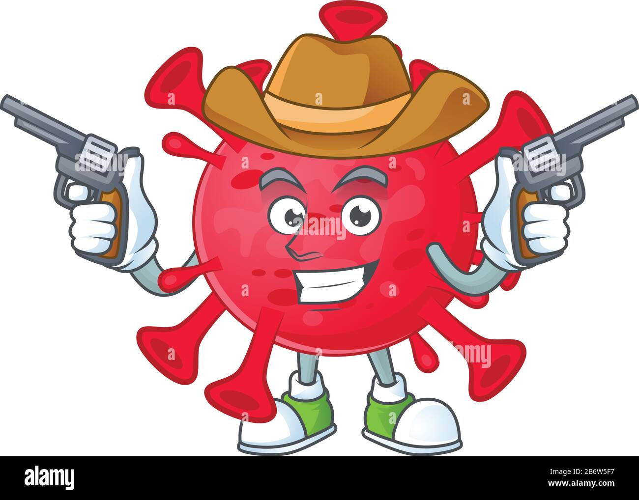 Cool cowboy cartoon design of coronavirus amoeba holding guns Stock ...