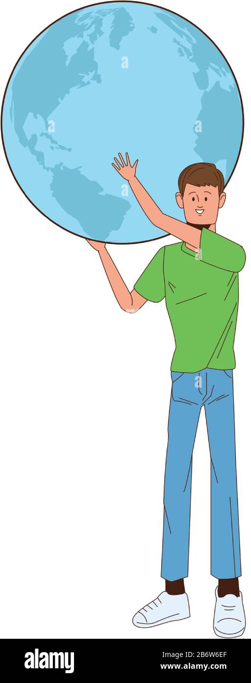 Young man lifting earth planet Stock Vector Images - Alamy