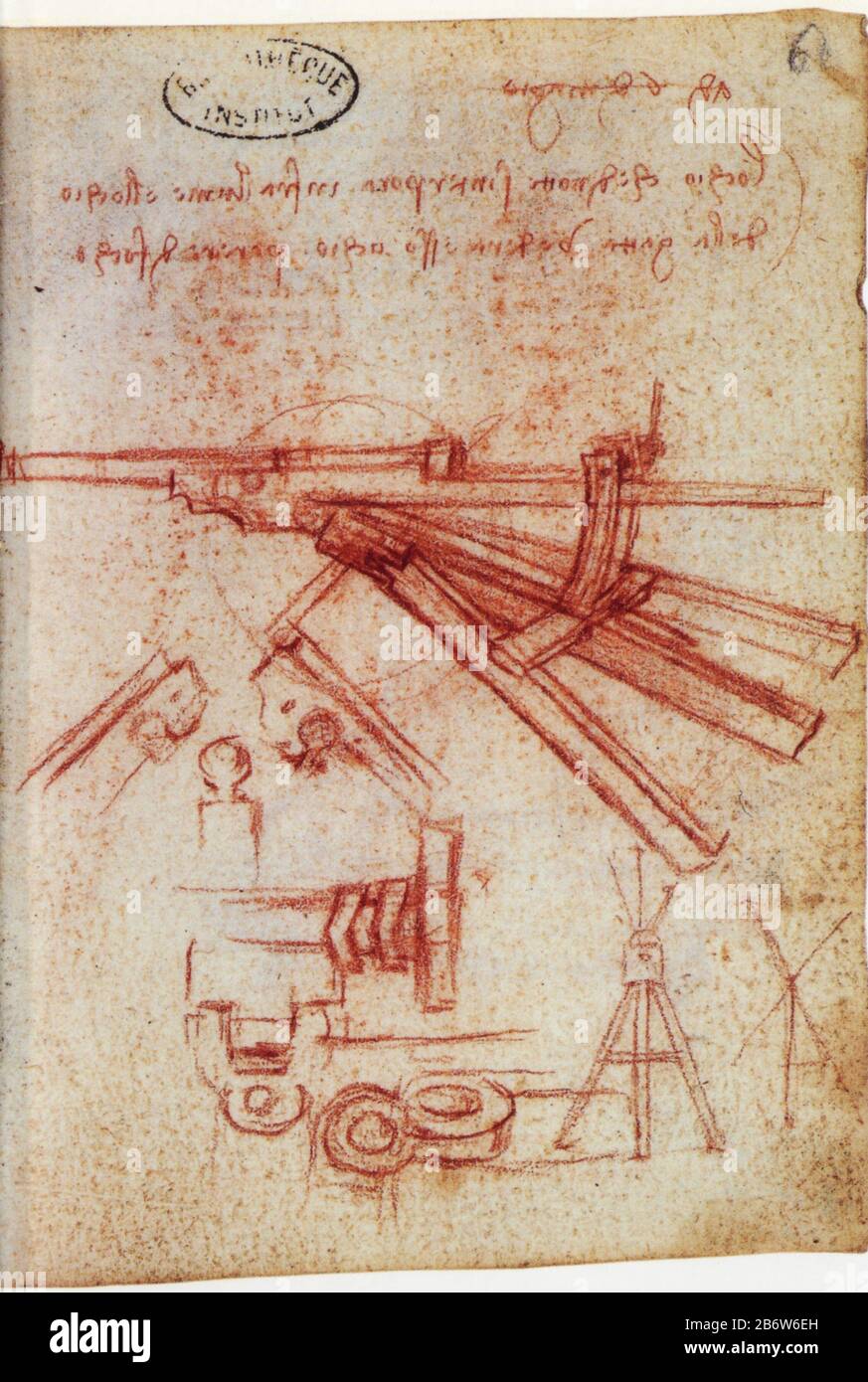 Leonardo da Vinci. Type of compass with adjustable opening ; mortar ...