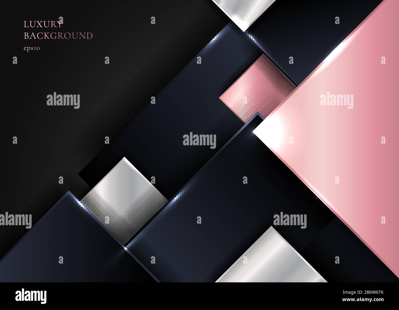 Abstract geometric square shape shiny pink gold, silver, dark blue ...