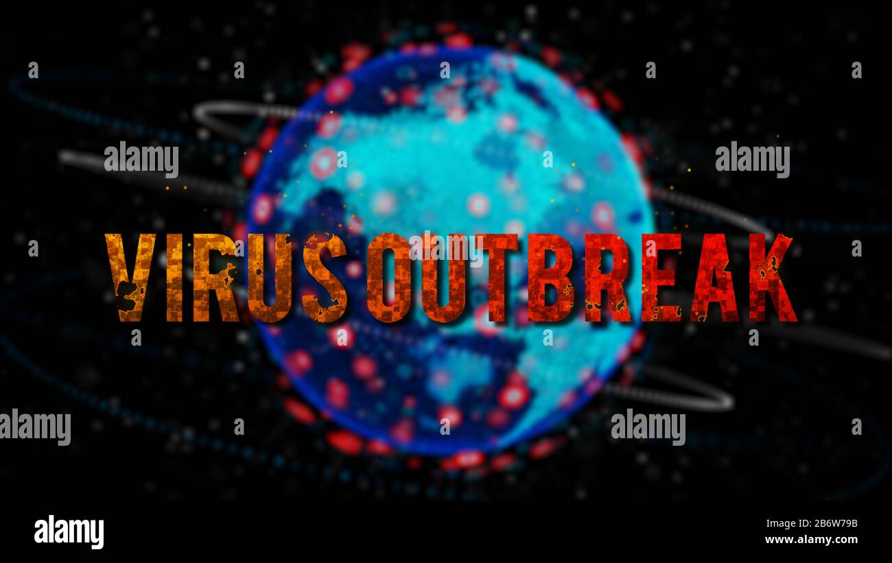 Virus outbreak text with disintegration effect, against world map ...