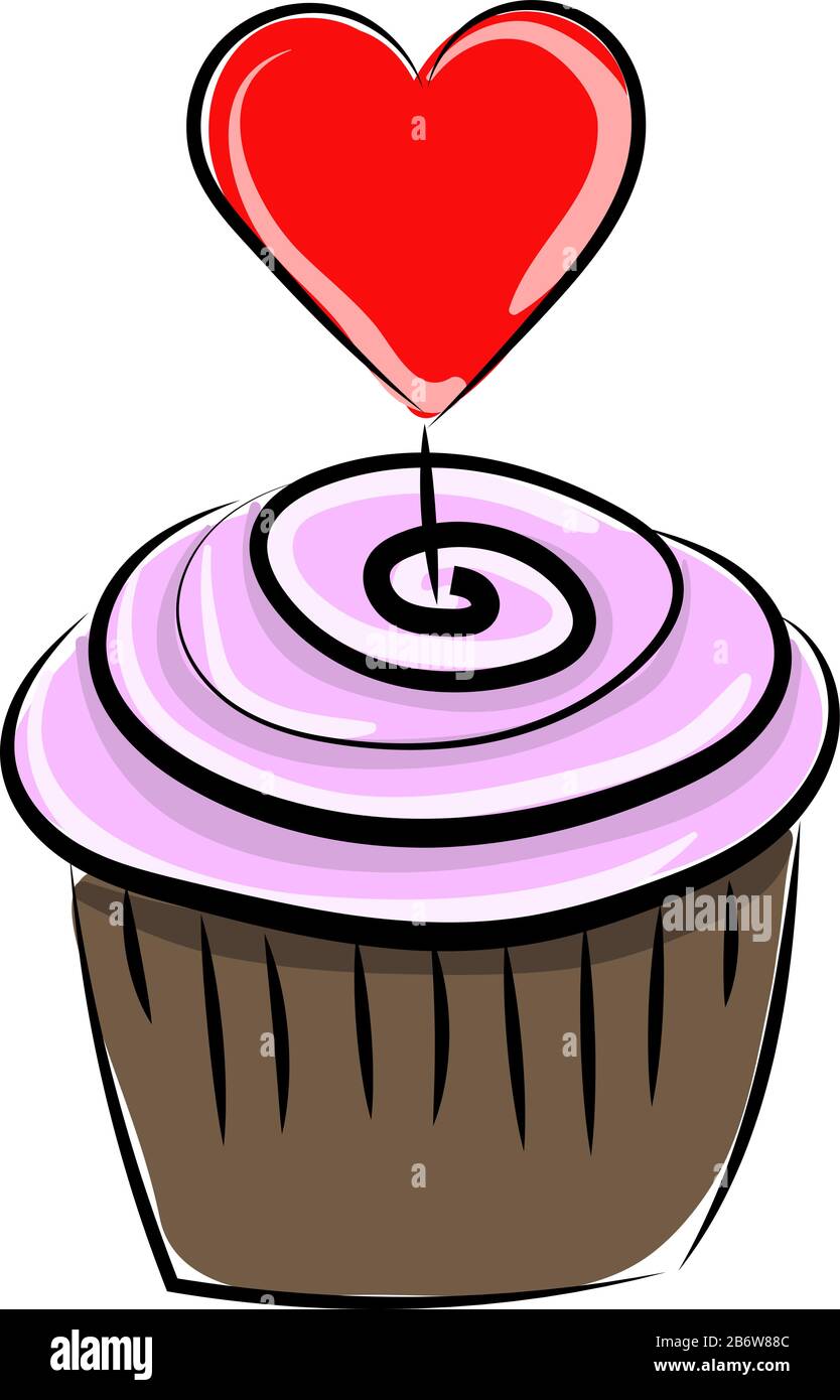 Cake with heart, illustration, vector on white background Stock Vector ...