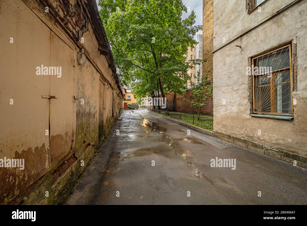 Old rusty neglected brick city residential building entrance living ...