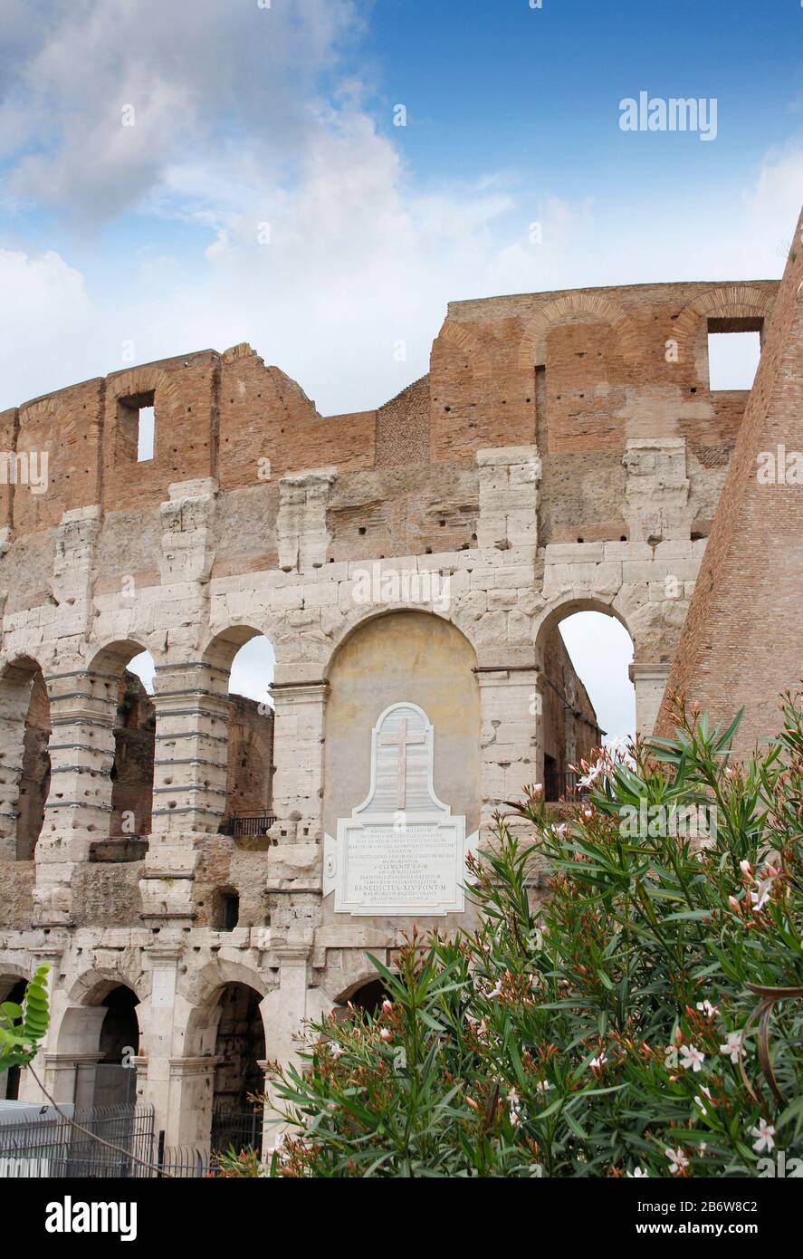 The exterior facade of the Colosseum or Coliseum with the arches ...