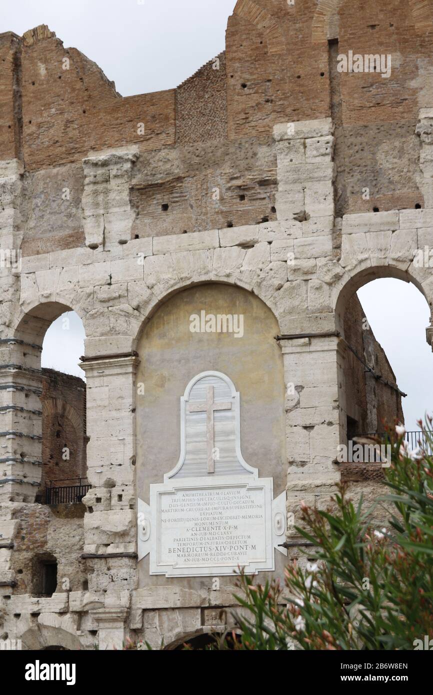 The exterior facade of the Colosseum or Coliseum with the arches ...