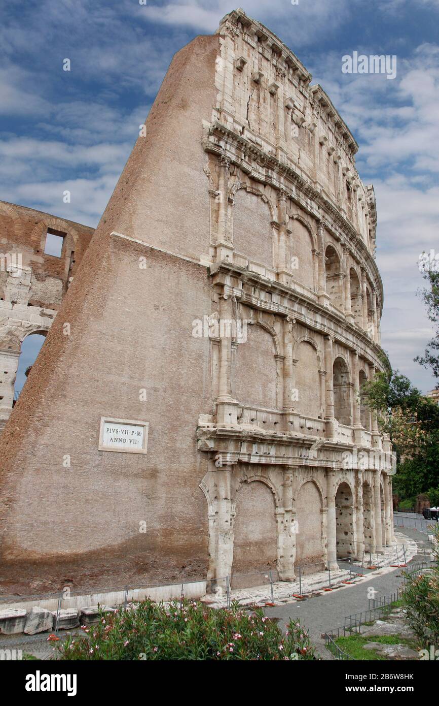 The exterior facade of the Colosseum or Coliseum with the arches ...