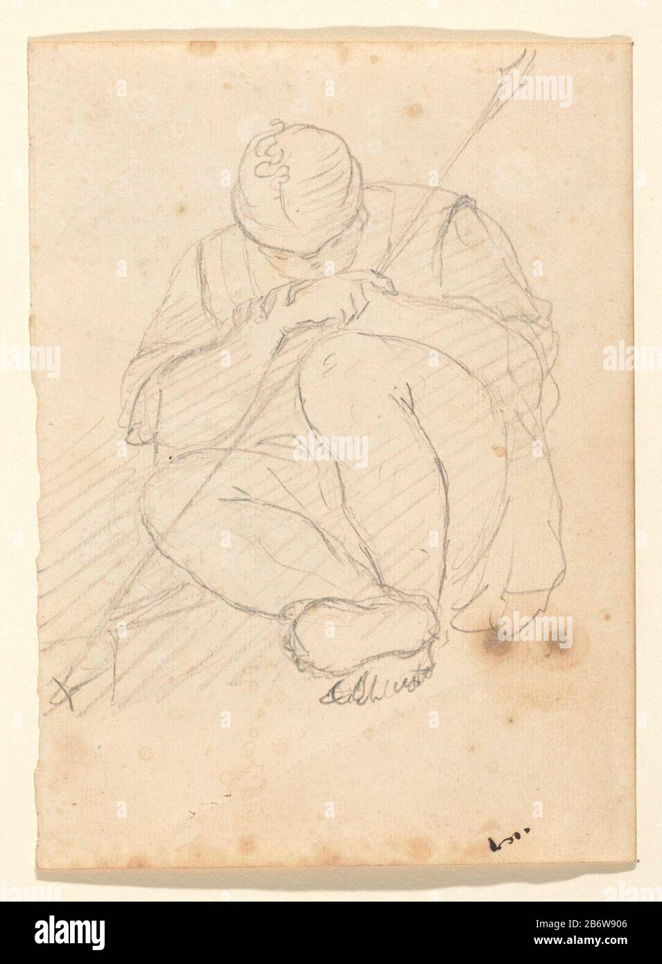 Ineengedoken zittende, slapende soldaat Hunched sitting, sleeping ...