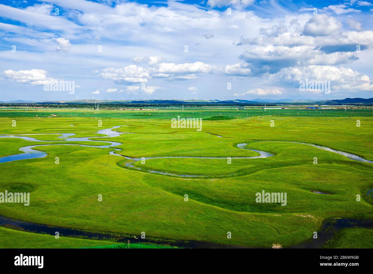 The beautiful scenery of the grassland, Blue sky and white clouds Stock ...