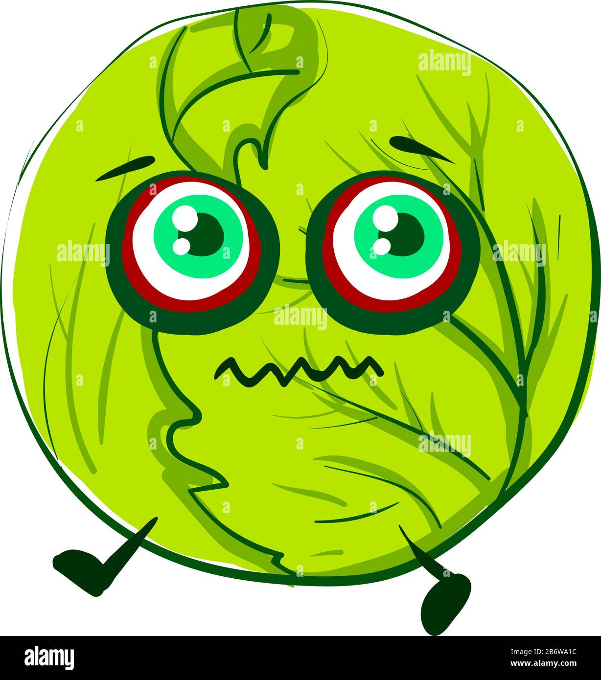 Scared cabbage, illustration, vector on white background Stock Vector ...