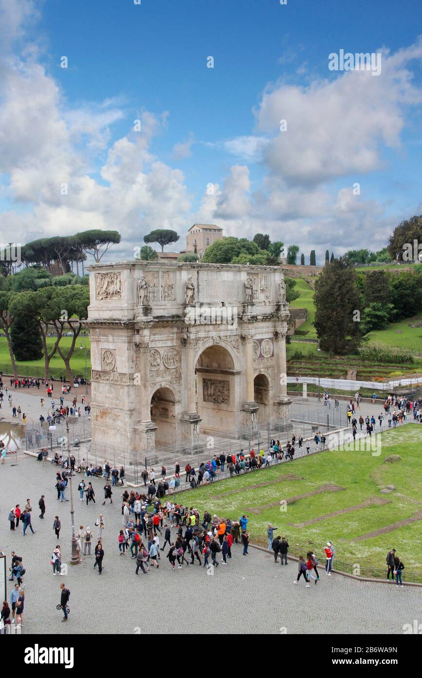 Arch of Constantine with the blue sky and clouds near the Colosseum in ...