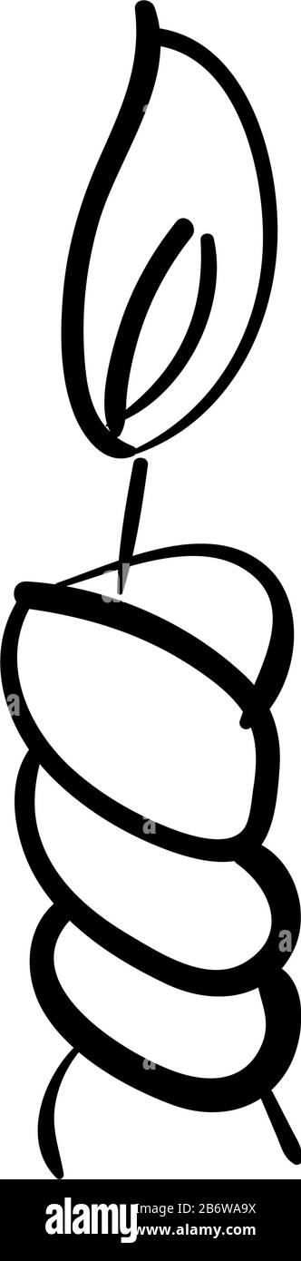 Burning candle. Vector linear doodle illustration. Twisted candle with ...