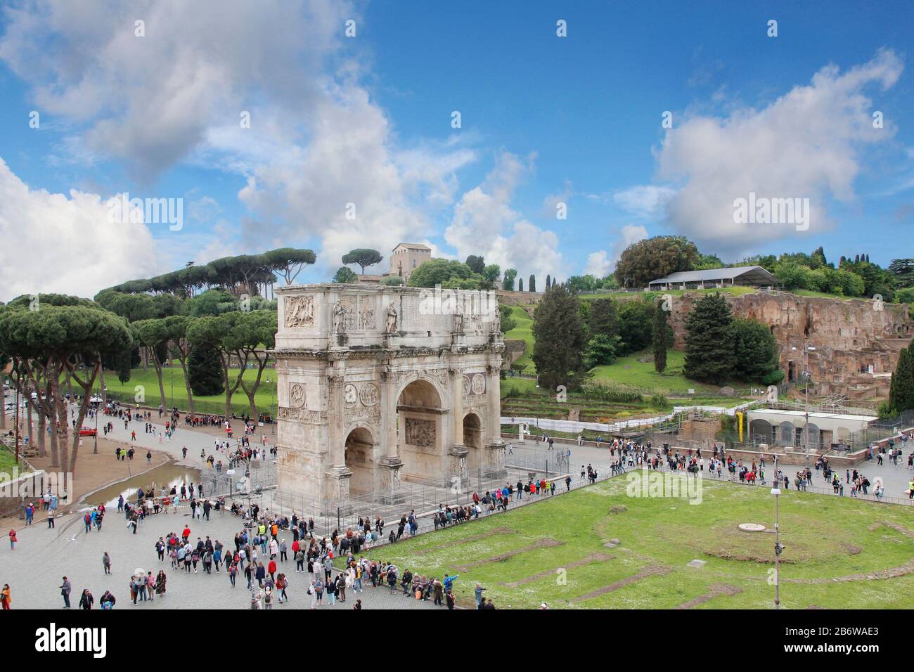 Arch of Constantine with the blue sky and clouds near the Colosseum in ...
