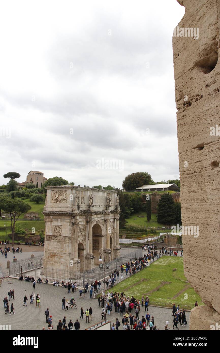 Arch of Constantine with the blue sky and clouds near the Colosseum in ...