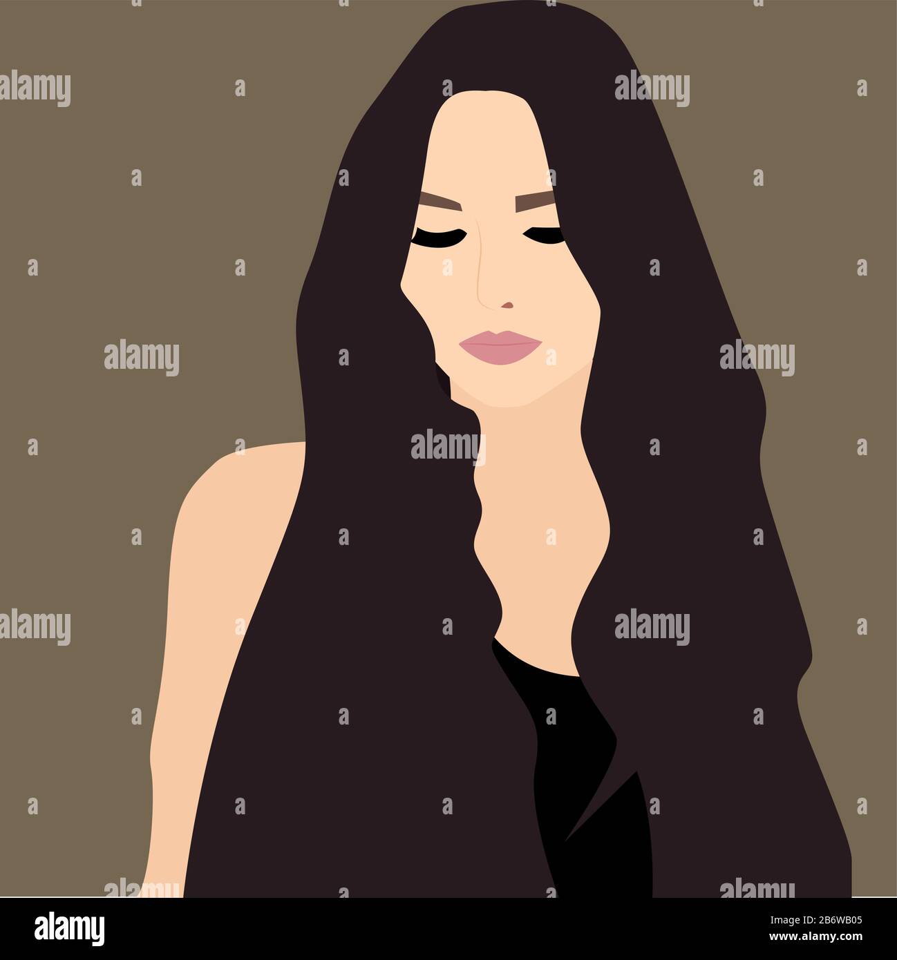 Girl looking down, illustration, vector on white background Stock ...