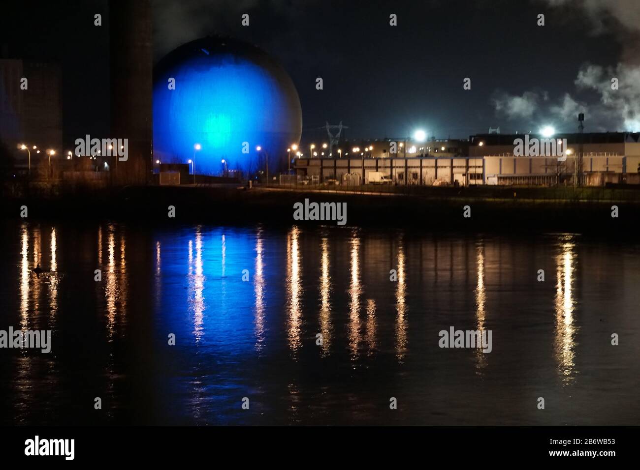 christmas lighting on the nuclear power plant by the river loire ...